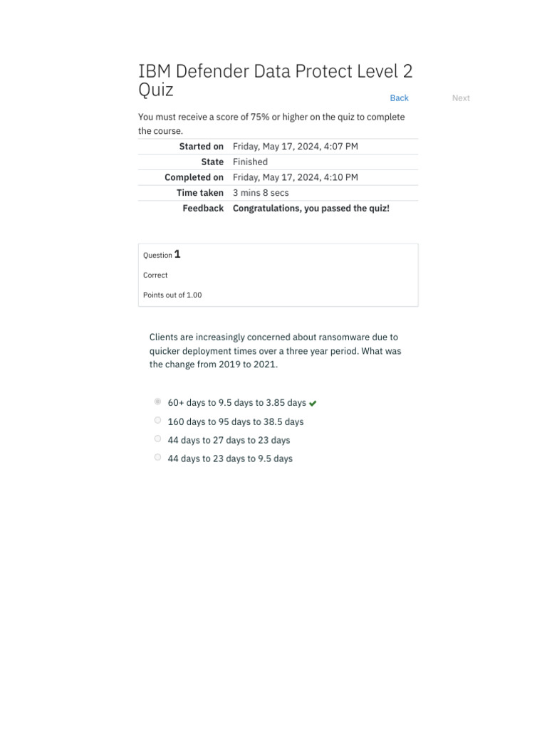 IBM Defender Data Protect Level 2 Quiz | PDF | Backup | Computer Cluster