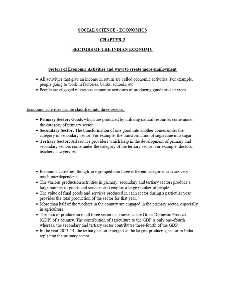 SOCIAL SCIENCE - ECONOMICS - CHAPTER-2 - SECTORS OF THE INDIAN ECONOMY - Edited | PDF ...