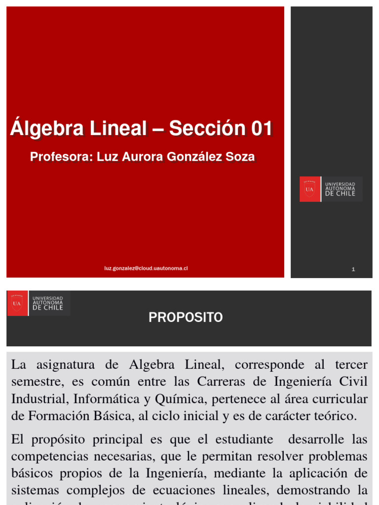 0 - Presentacion Algebra Lineal - GENERAL | PDF | Álgebra lineal | Evaluación