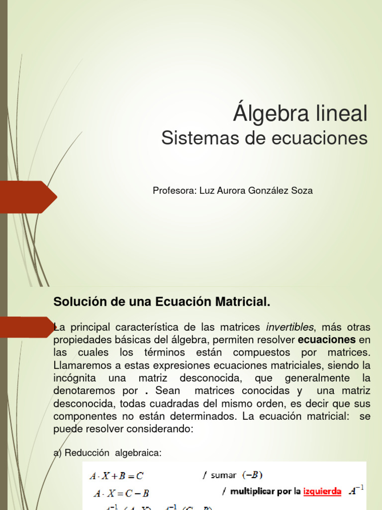 Unidad I - Matrices Parte 5 | PDF | Matriz (Matemáticas) | Sistema de ...