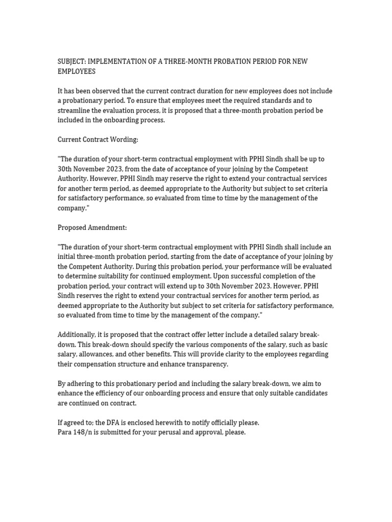 Three-Month Probation Proposal With Salary Break | PDF | Finance ...
