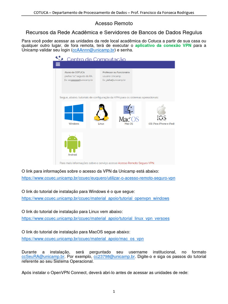 Acesso Remoto Unicamp | PDF | Microsoft SQL Server | Rede de computadores