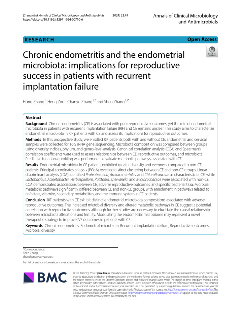 Chronic Endometritis and The Endometrial Microbiota - Implications For ...