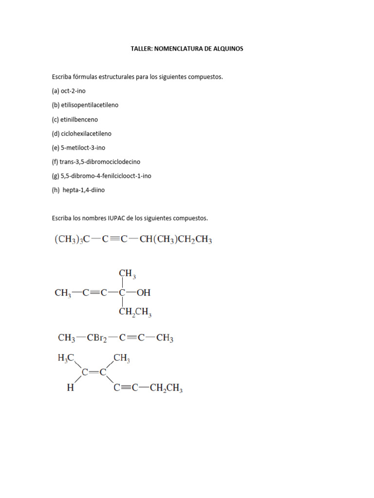 TALLER Nomenclatura de Alquinos | PDF