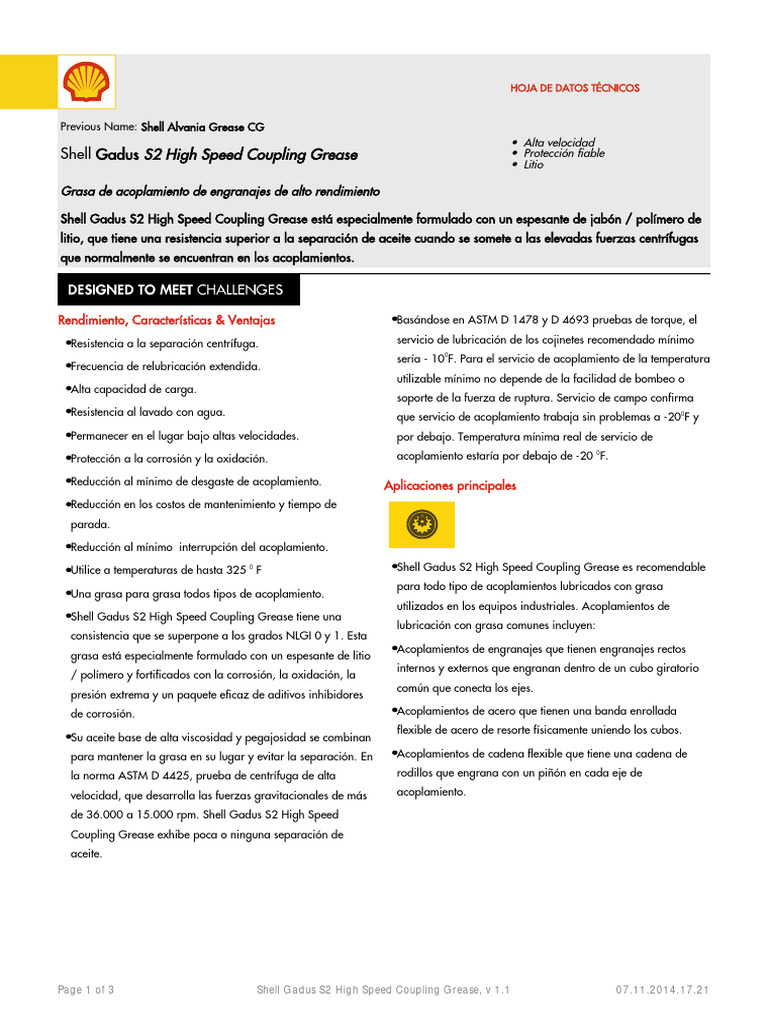 Gadus S2 High Speed Coupling Grease | PDF | Ingeniería mecánica