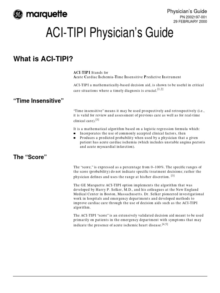 ACI-TIPI Physician's Guide | PDF | Electrocardiography | Cardiovascular ...