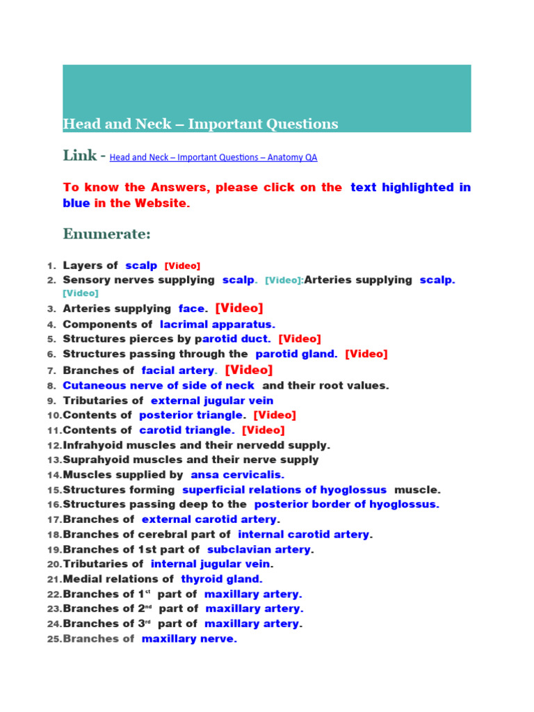 Head and Neck - Main Topics | PDF | Human Nose | Common Carotid Artery