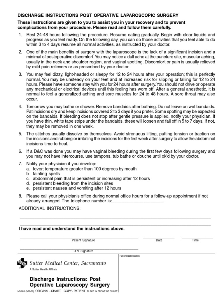 Sutter Medical Center, Sacramento: Discharge Instructions: Post ...