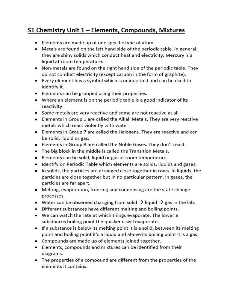 [902874]S1 Elements Compounds Mixtures Need to Know | PDF | Solvation ...