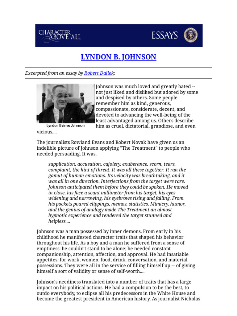 Character Above All - Lyndon B. Johnson Essay | PDF | John F. Kennedy