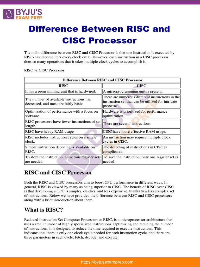 Difference Between Risc and Cisc Processor Gate Notes 79 | PDF ...