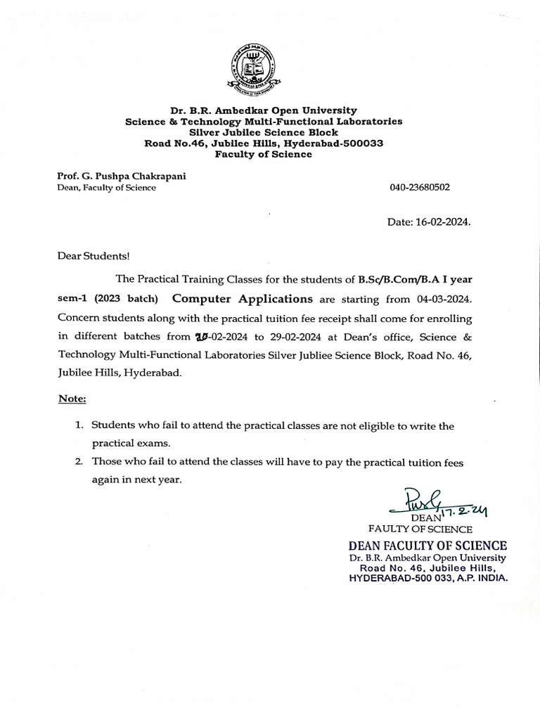 2023 UG COMPUTERAPPLICATION 1year 1 PracticalClasses 19-02-2024-Sem-1CA | PDF