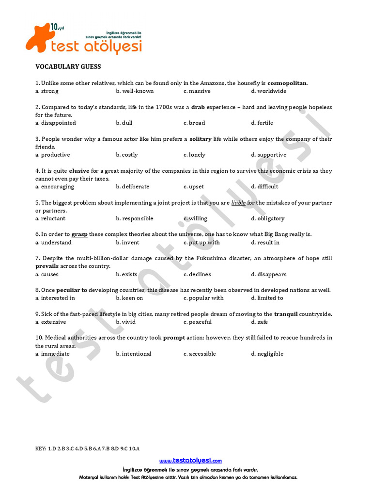Vocabulary Exercise 1 | PDF