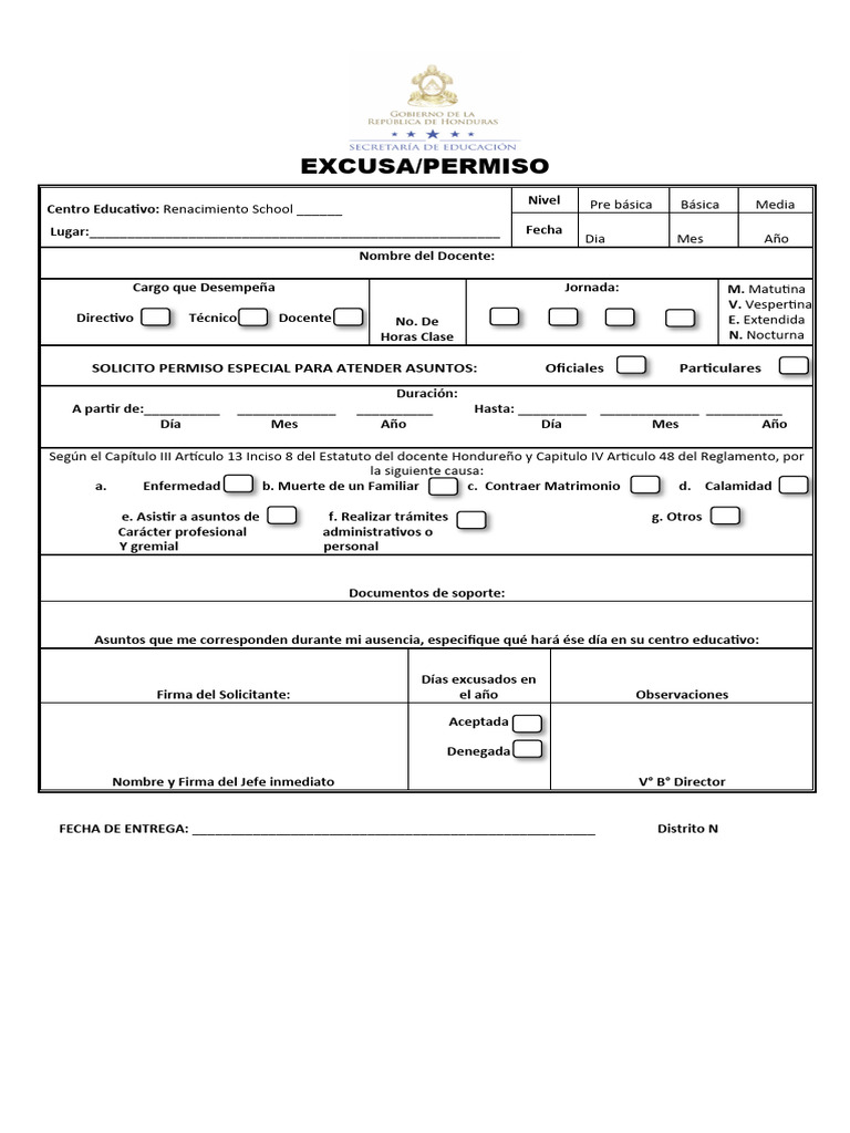 Formato de Excusa | PDF