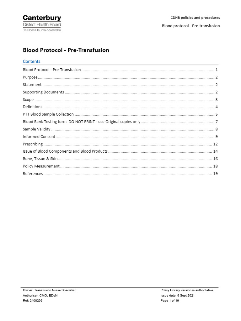 Blood Protocol - Pre-transfusion | Download Free PDF | Blood ...