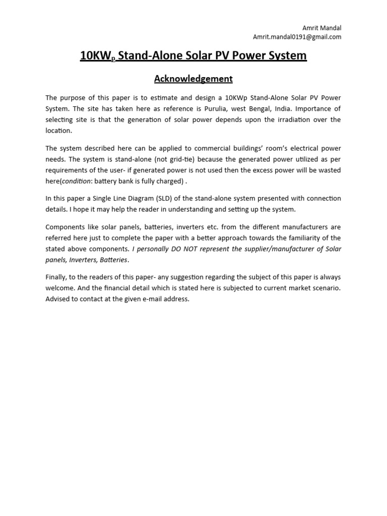 10KWp Solar Photovoltaic SPV Stand Alone | PDF | Solar Panel | Solar Power