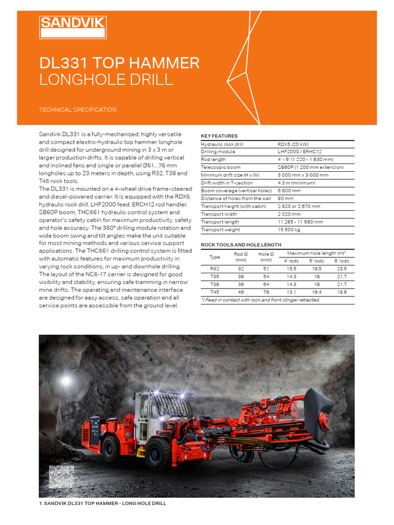 Jumbo Sandvik Dl331-Specification-Sheet-English | PDF | Drill | Drilling