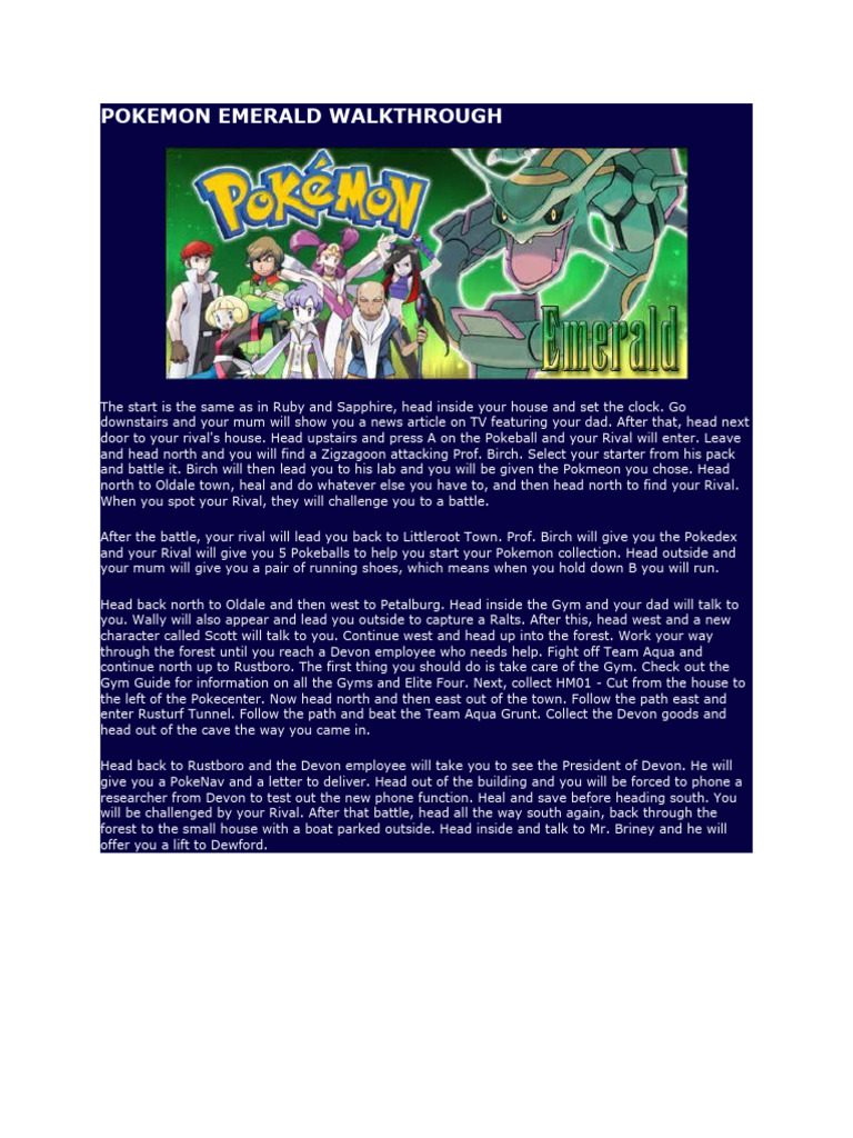 Part 1 POKEMON EMERALD WALKTHROUGH | PDF