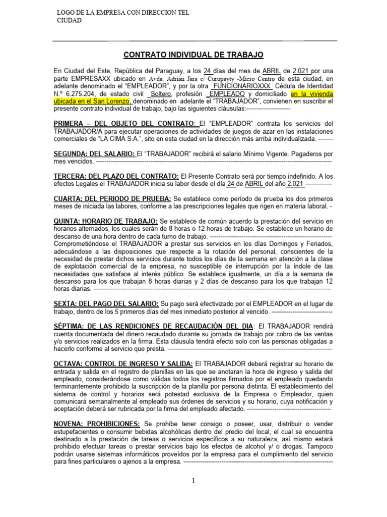 Contrato Muestra | Descargar gratis PDF | Derecho laboral | Business