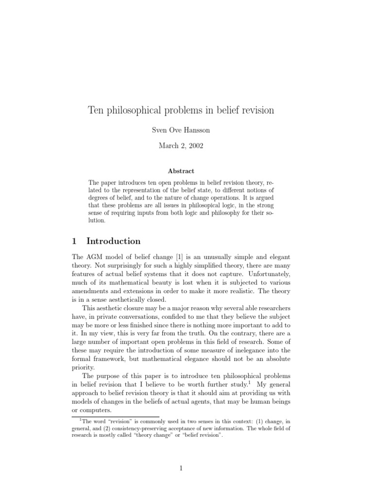 Ten Philosophical Problems in Belief Revision | PDF | Rationality | Theory
