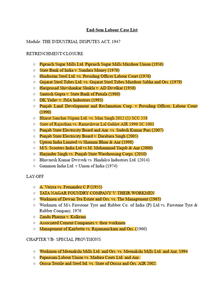 Labour Case List | PDF
