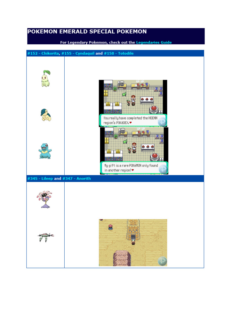 Pokémon Emerald Special Pokémon Guide | PDF | Pokémon