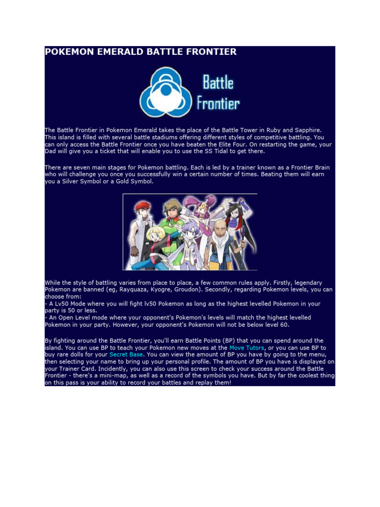 Battle Frontier Guide for Pokémon Emerald | PDF | Games & Activities