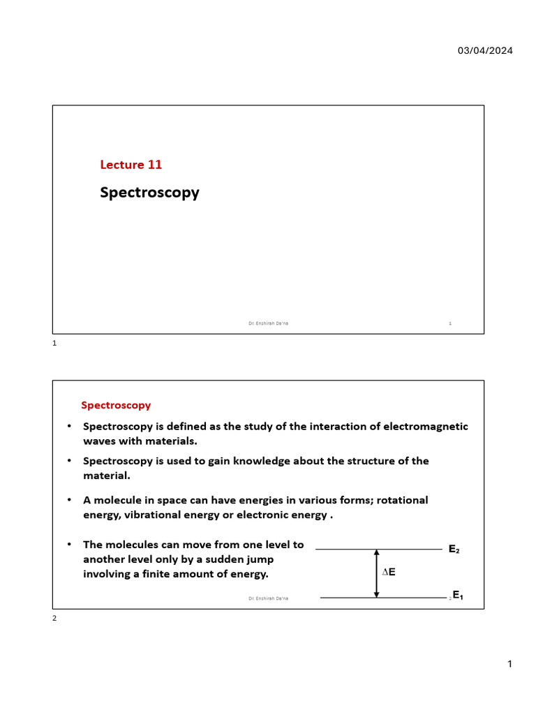 Lecture 11 Pdf Spectroscopy Infrared Spectroscopy