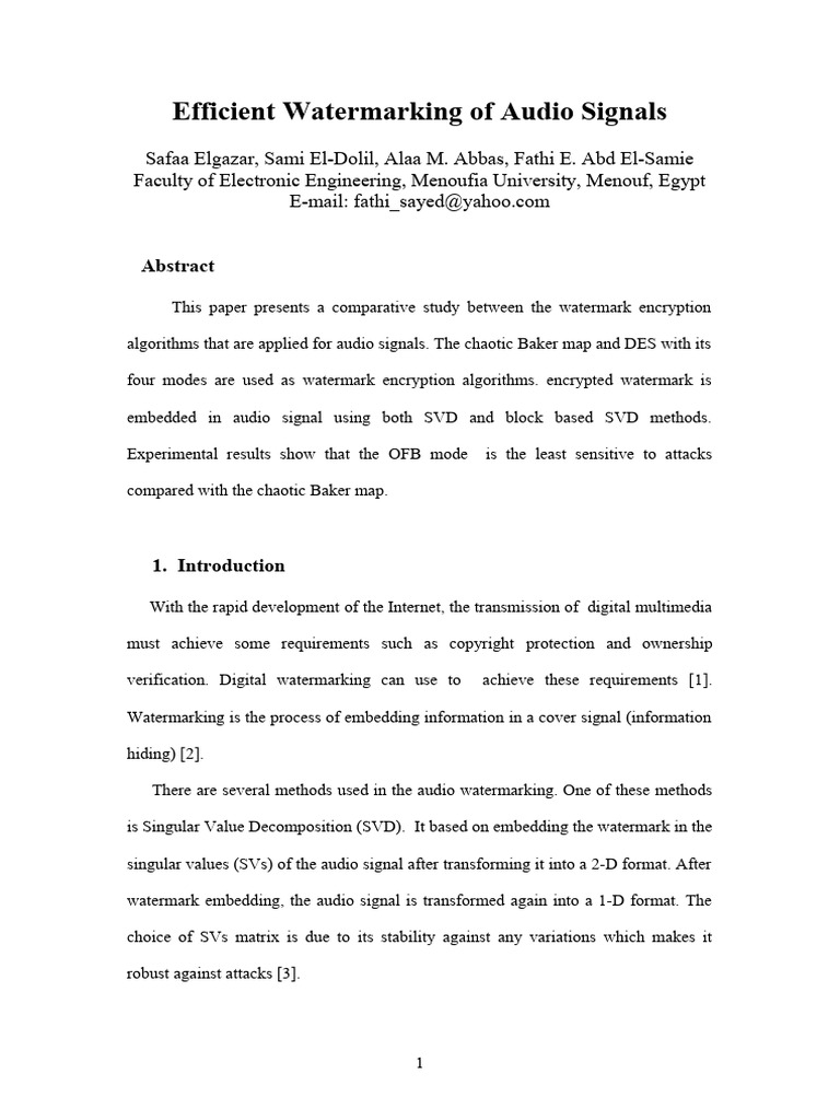 Efficient Audio Watermarking | PDF | Encryption | Computer Science