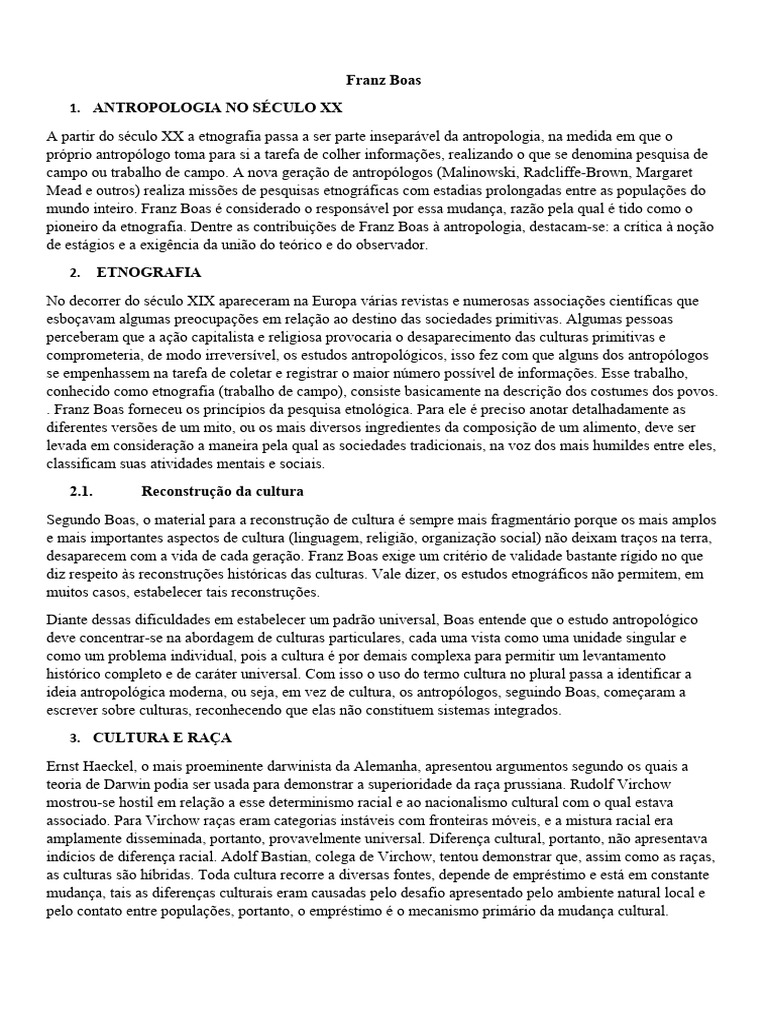 Franz Boas e a Etnografia Moderna | PDF | Antropologia | Etnografia