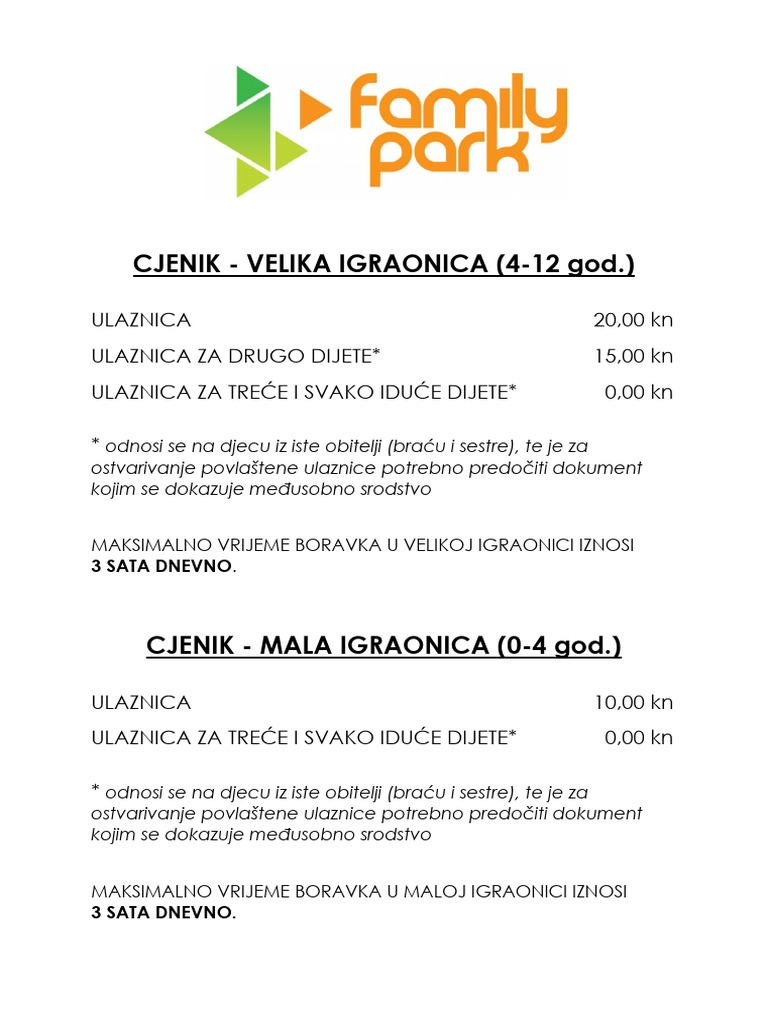 Cjenik Igraonice Velika | PDF