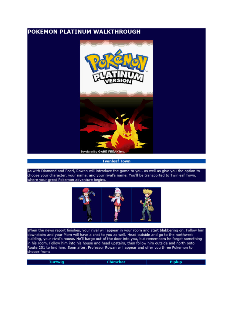 POKEMON PLATINUM WALKTHROUGH Part 1 | PDF | Pokémon