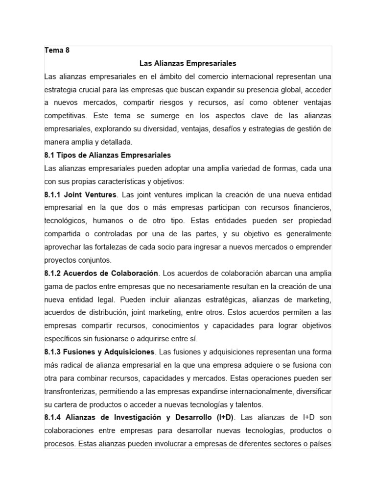 Tema 8 Las Alianzas Empresariales | PDF | Proyecto conjunto | Business