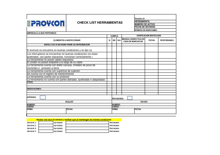 Lista de Chequeo Herramientas | PDF | Ingenieria Eléctrica | Electricidad