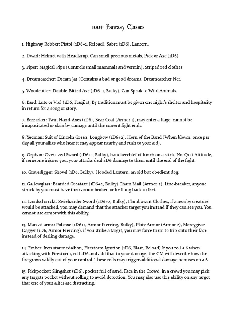 100+ Fantasy Classes | Download Free PDF | Armour