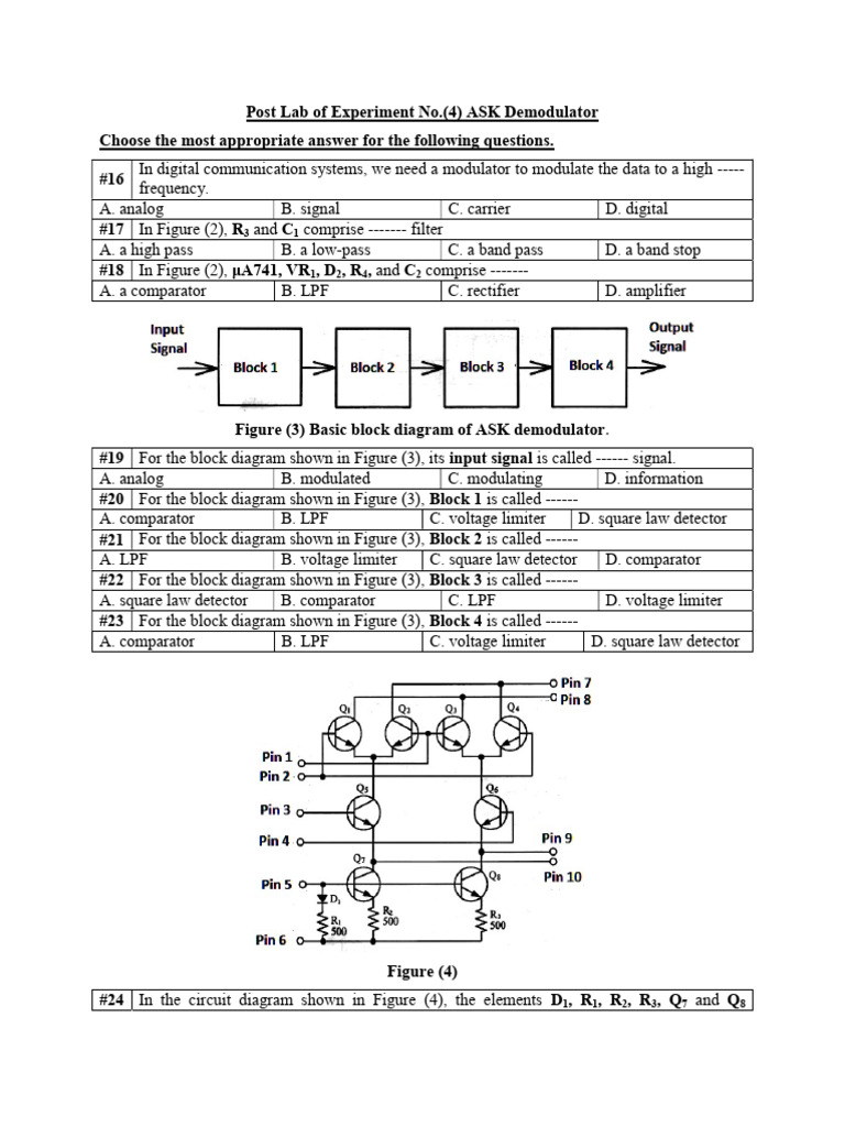04-Experiment No. (4) ASK Demodulator-MQS-Post Lab | PDF | Detector (Radio) | Modulation