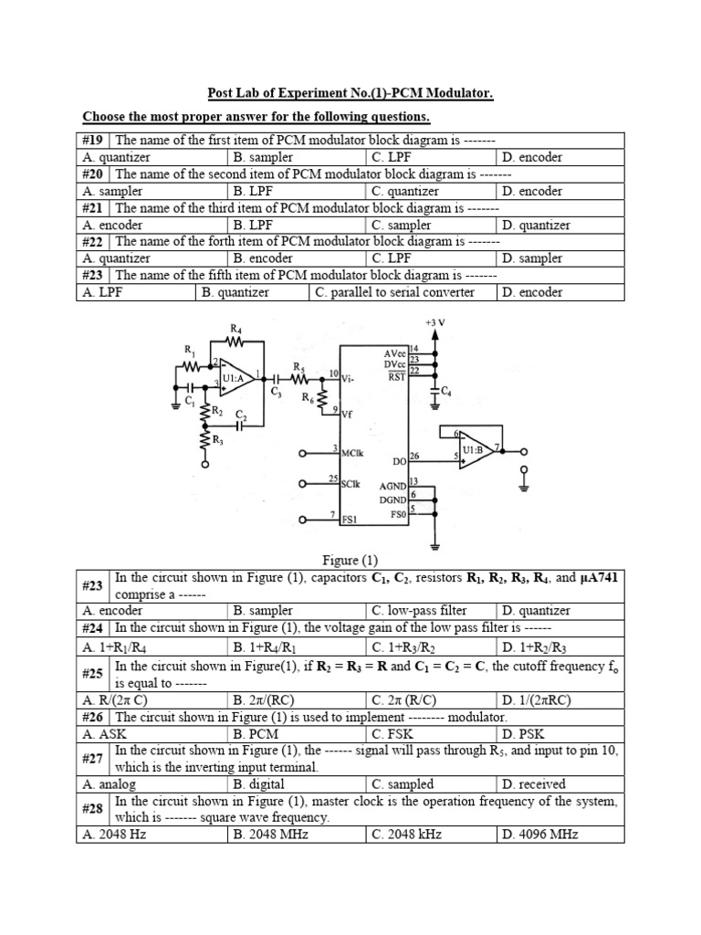 01-Experiment No. (1) - MCQs - Post Lab | PDF | Low Pass Filter | Electronics