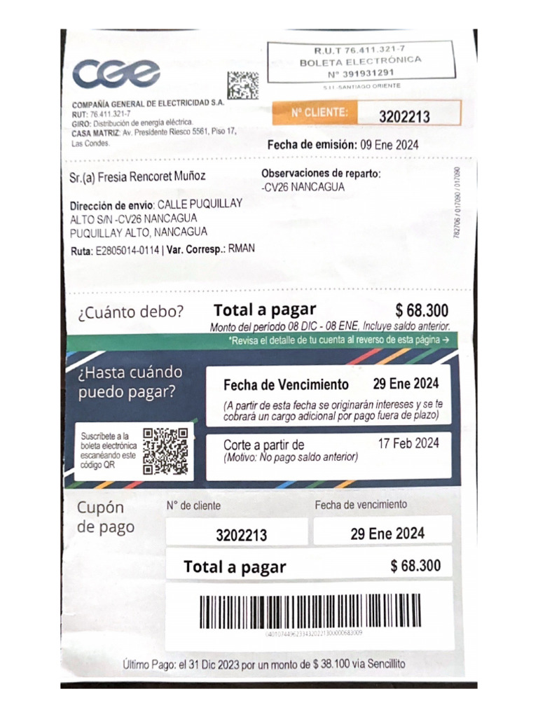 Boleta Electricidad | PDF