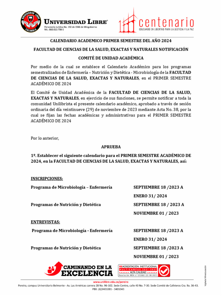 Calendario 20241 Fsalud M | PDF | Dietético