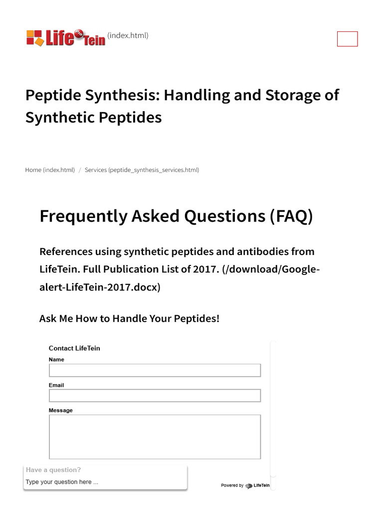 How To Dissolve, Handle and Store Synthetic Peptides - LifeTein® | PDF ...