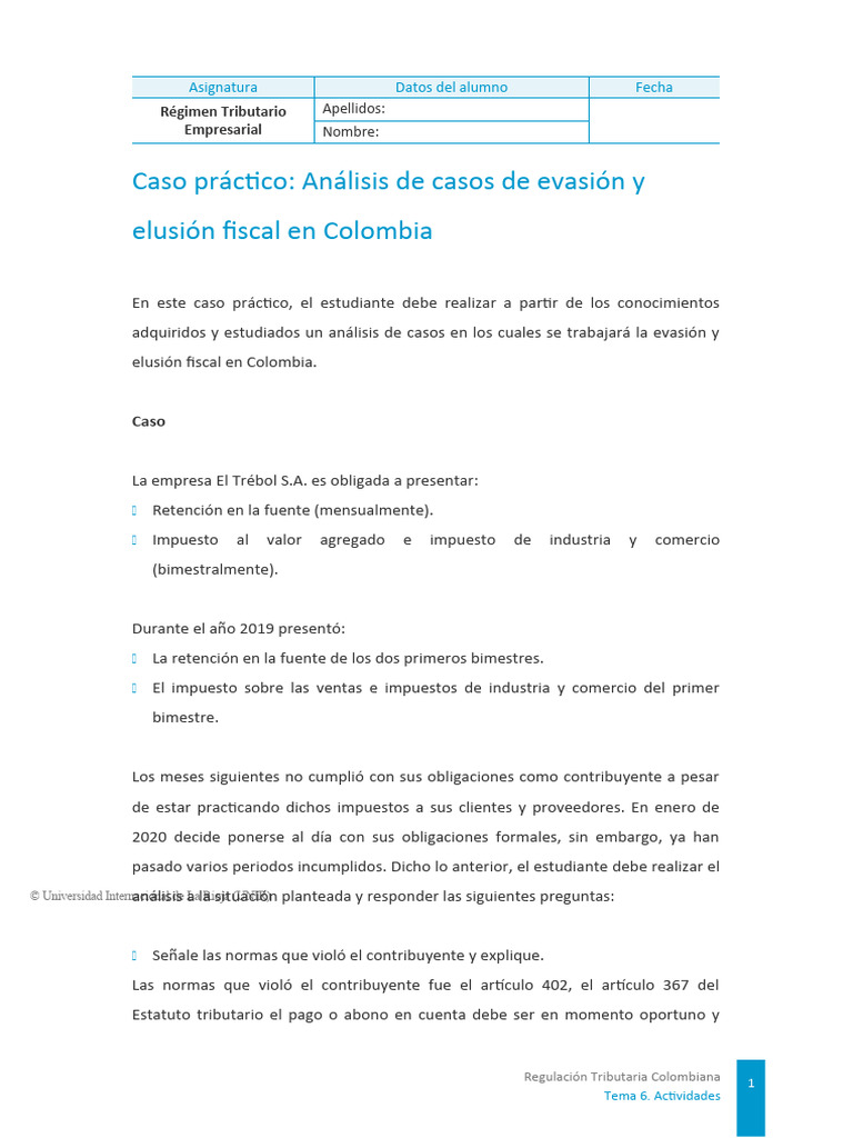 Análisis de Casos de Evasión y Elusión Fiscal en Colombia | PDF ...