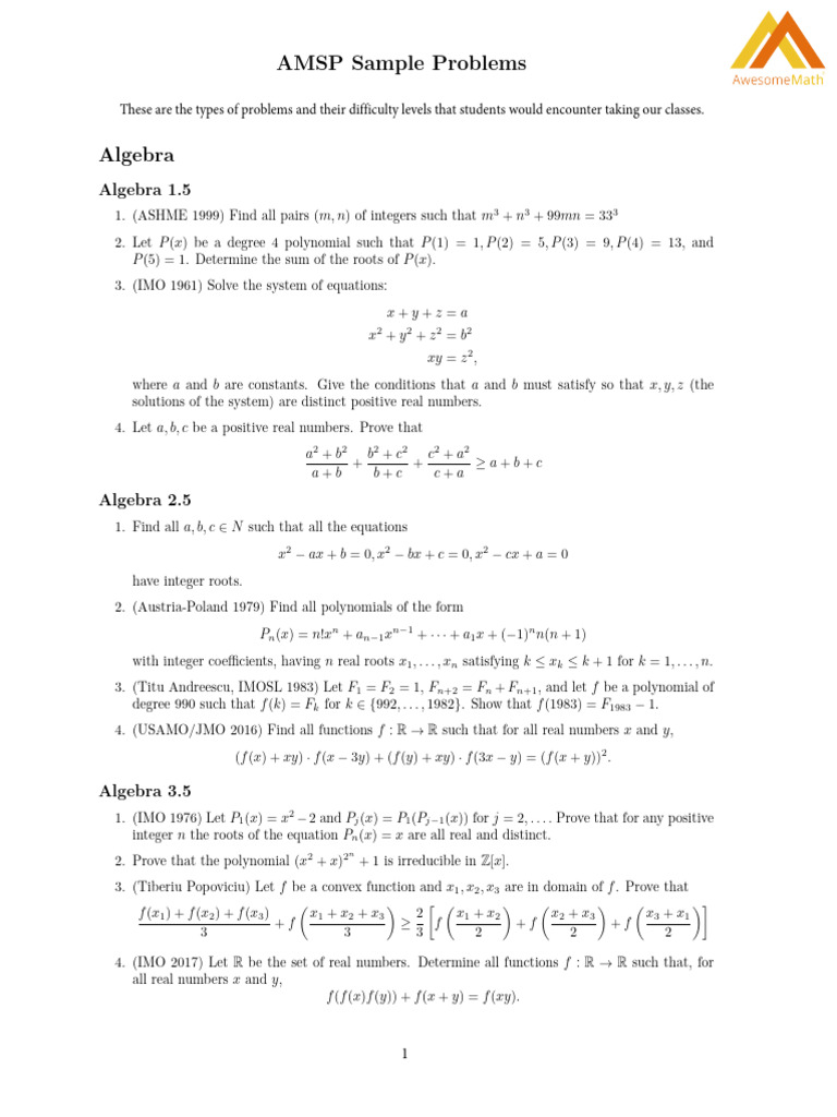 Awesomemath sample problem sheet | Download Free PDF | Triangle | Elementary Geometry