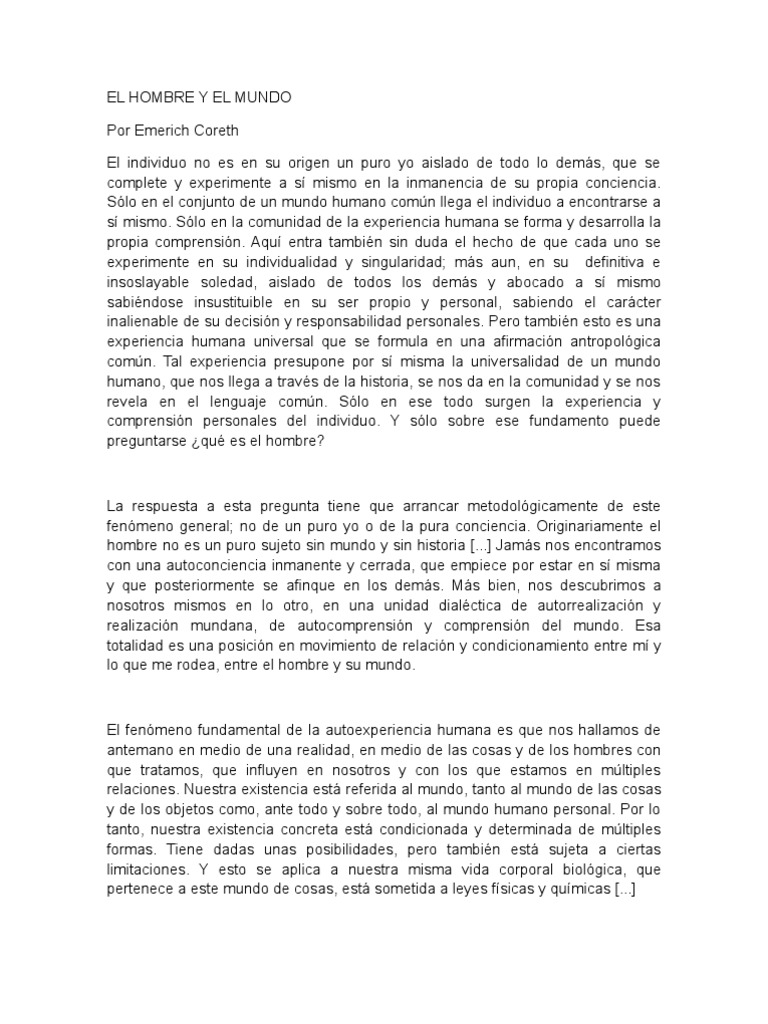 El Hombre y El Mundo Emerich Coreth | PDF | Vida | Existencia