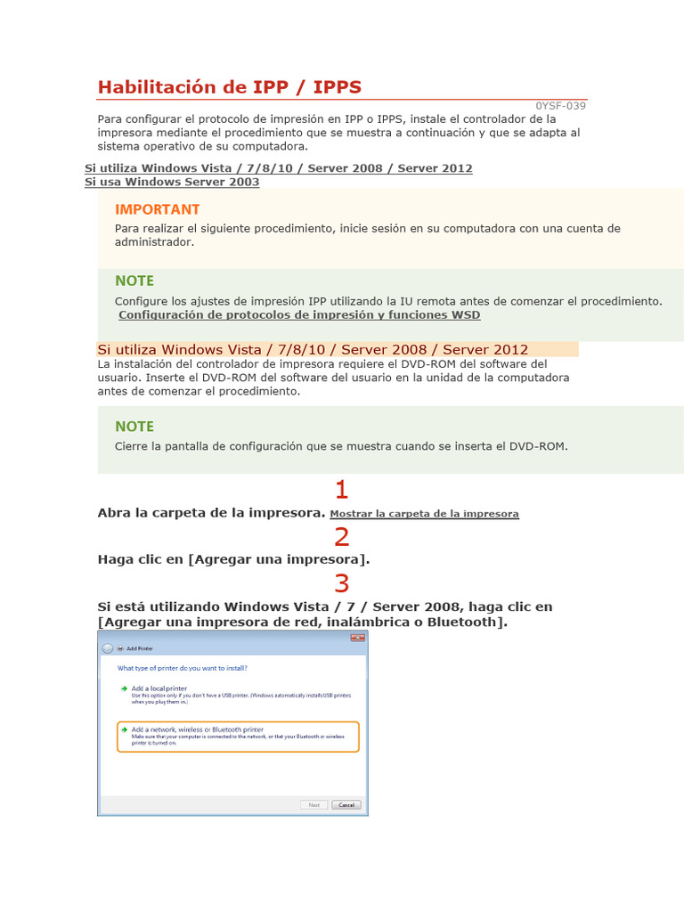 Habilitación de IPP | PDF | Microsoft Windows | Red de computadoras