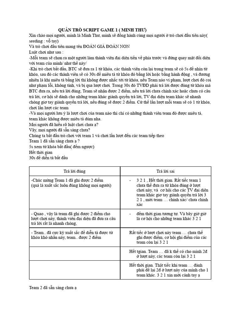 Quản Trò Script Game 1 | PDF