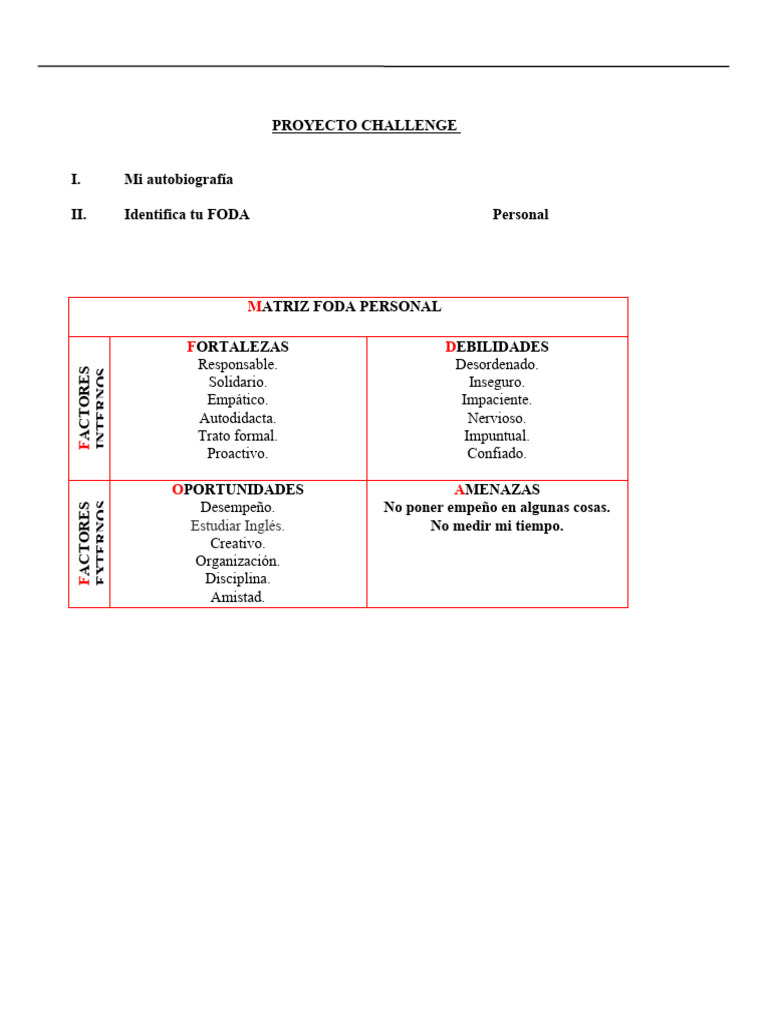1° PROYECTO CHALLENGE | Descargar gratis PDF | Análisis FODA