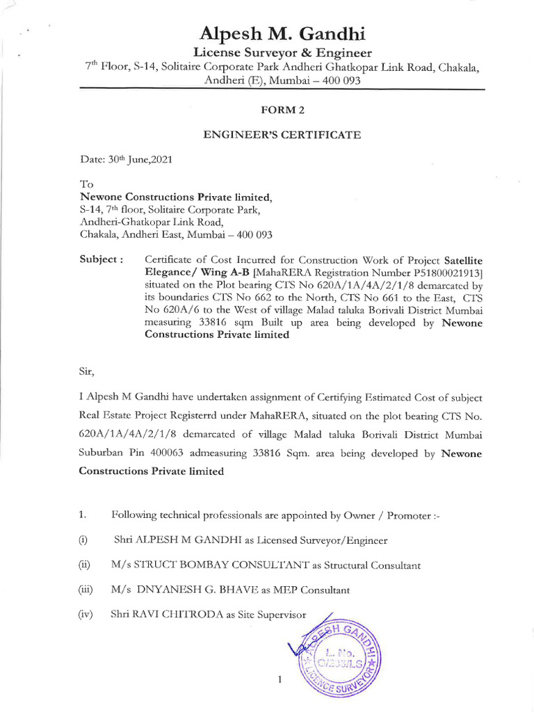 Cost Certificate - Elegance | PDF