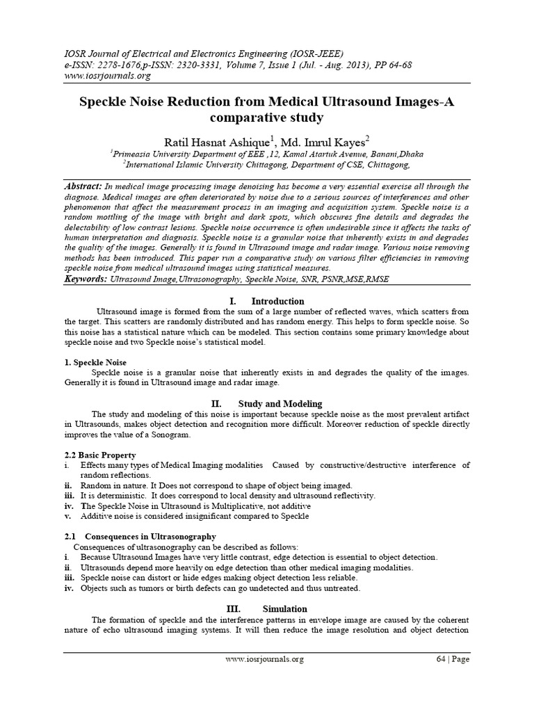 Speckle Noise Reduction From Medical Ult | PDF | Signal To Noise Ratio | Medical Ultrasound