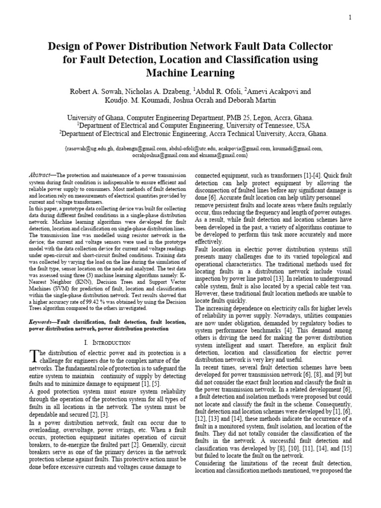 Design Of A Fault Data Collector For Power Distribution Networks For Detection Location And