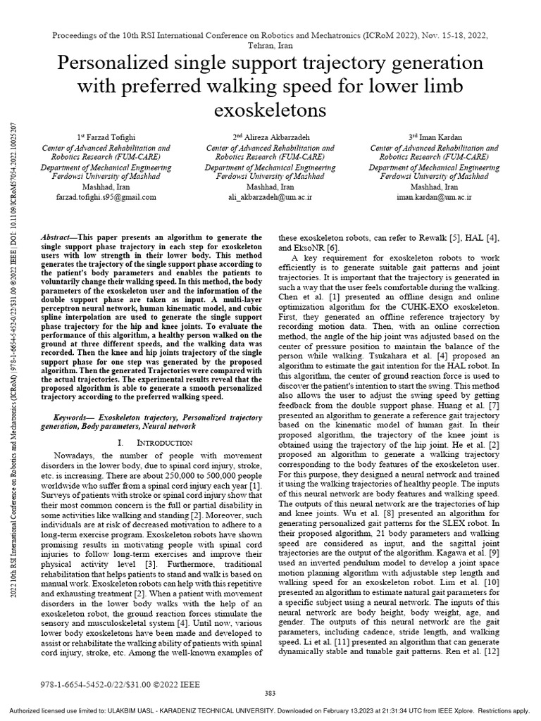 Personalized Single Support Trajectory Generation With Preferred ...